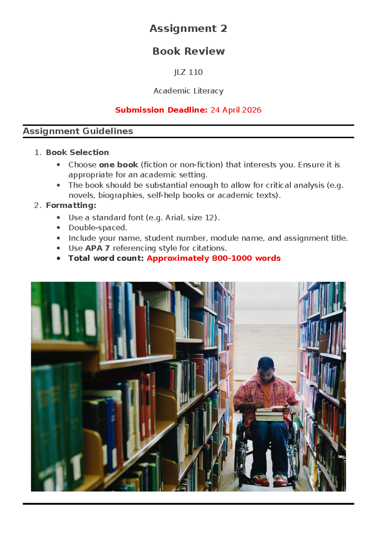 Book Review Assignment Guidelines JLZ 110 - Due April 24, 2026 - Studocu