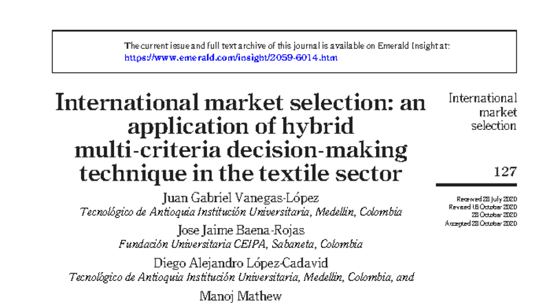 International Market Selection in the Textile Sector: A Hybrid MCDM ...