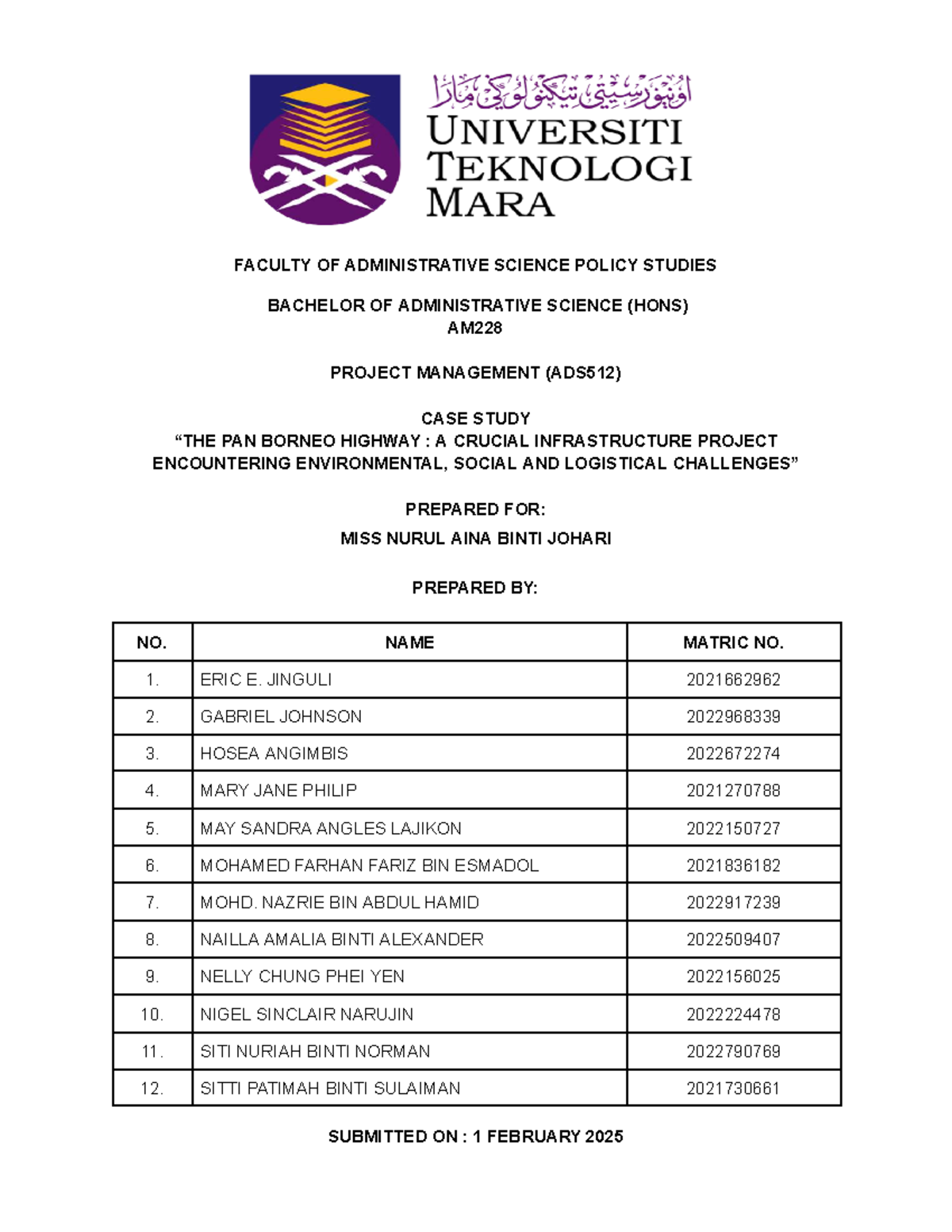 CASE STUDY ADS512: PAN BORNEO HIGHWAY - INFRASTRUCTURE CHALLENGES ...