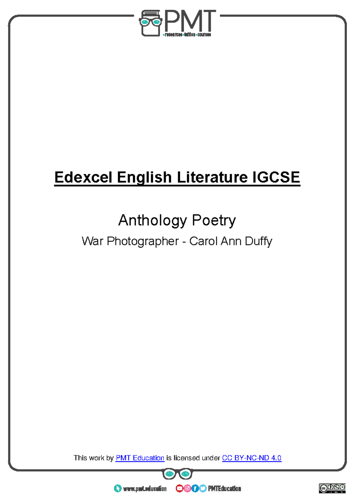 War Photographer - Carol Ann Duffy - bit/pmt-edu-cc bit/pmt-cc Edexcel ...