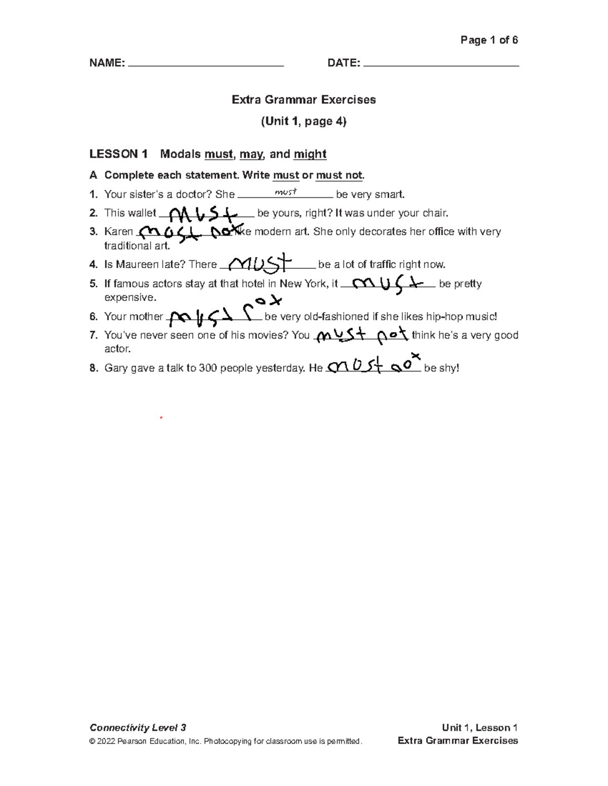 Modal Verbs U1 - Lesson 1 Exercises: Must, May & Might - Studocu