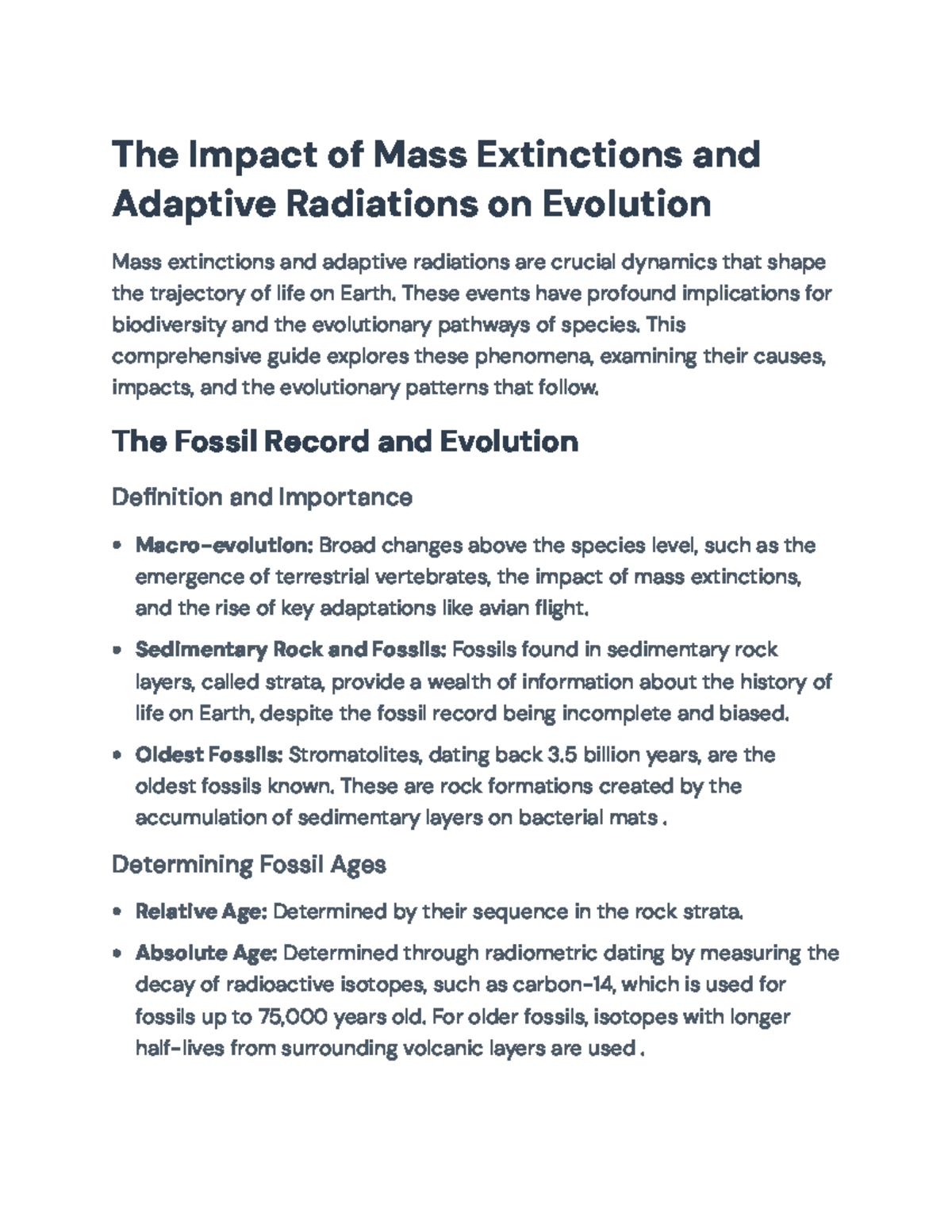 The Impact of Mass Extinctions and Adaptive Radiations on Evolution ...