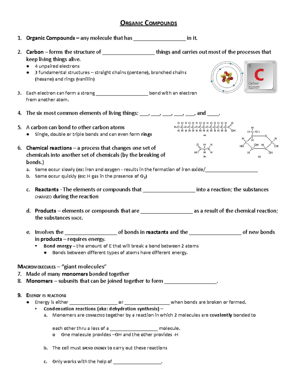 Organic Compounds and Macromolecules - Lecture Notes (BIO101) - Studocu