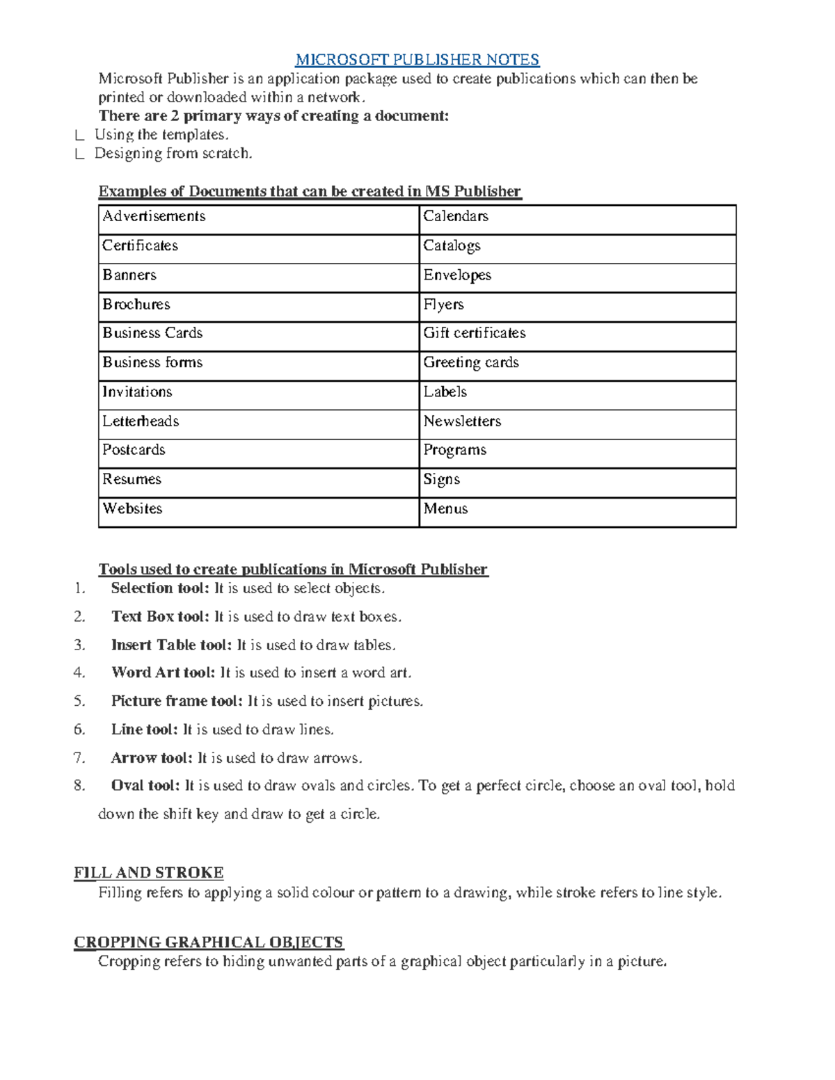 Microsoft Publisher Overview and Tool Guide - Studocu