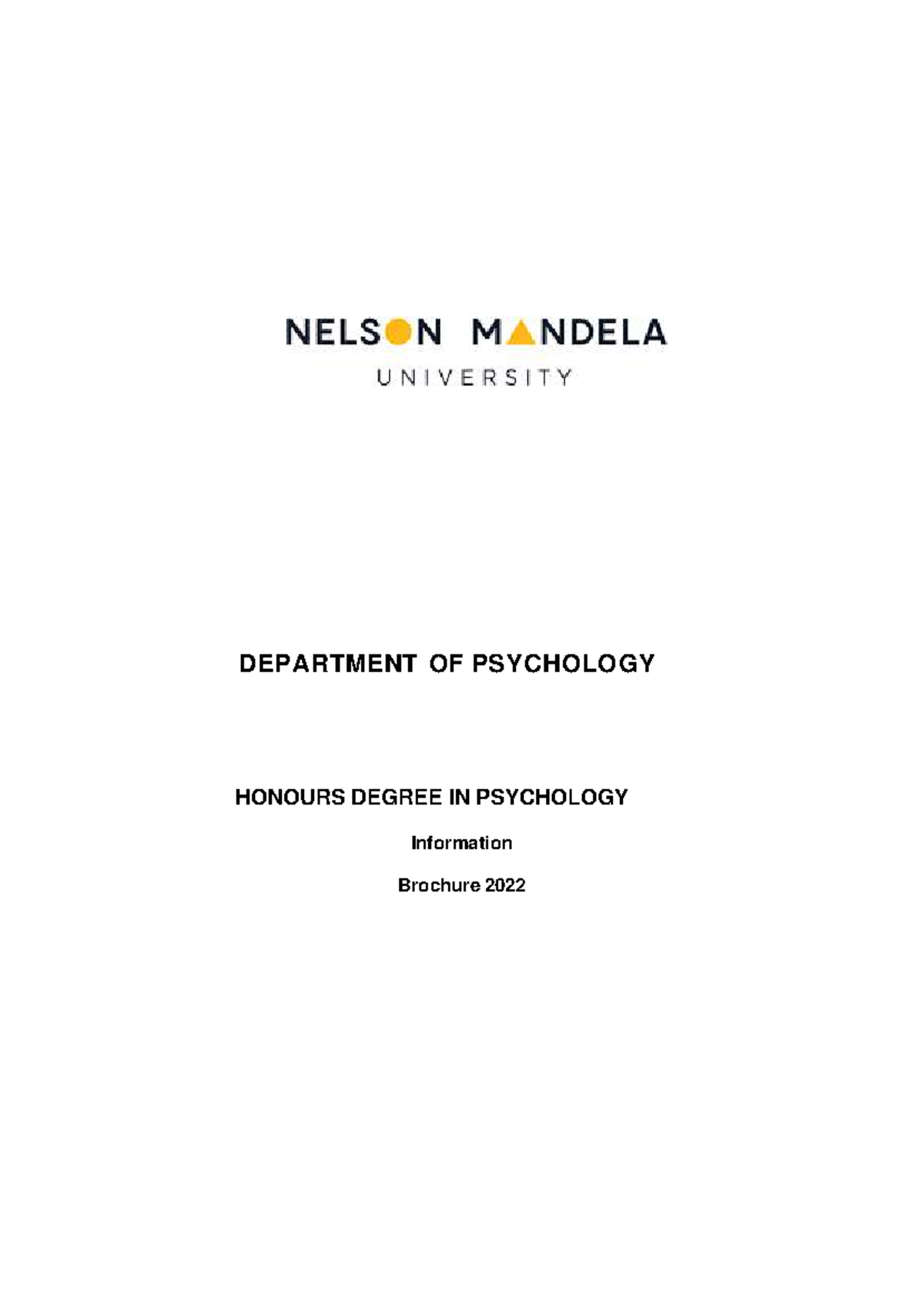 Psychology Honours Degree Info Brochure 2022 - Nelson Mandela Uni - Studocu