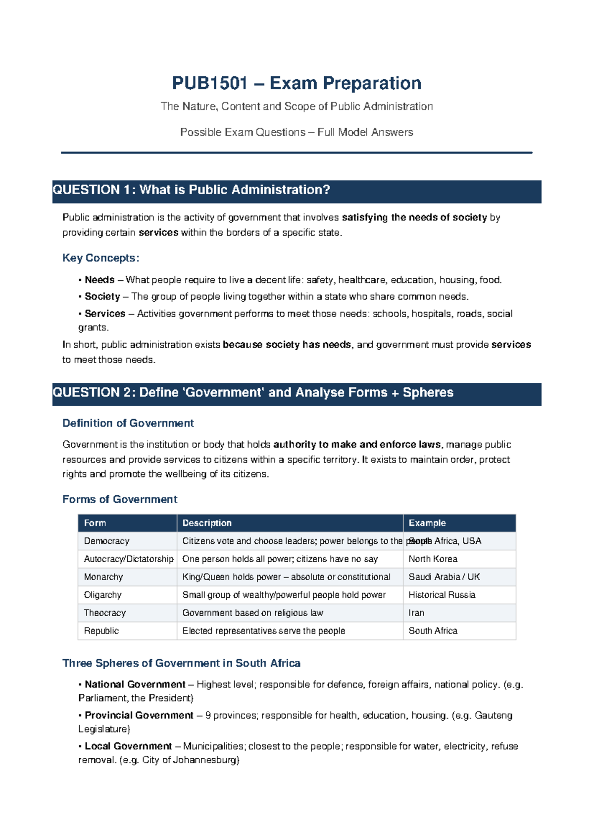 PUB1501 Final Exam Prep: Public Administration Key Concepts & Q&A - Studocu