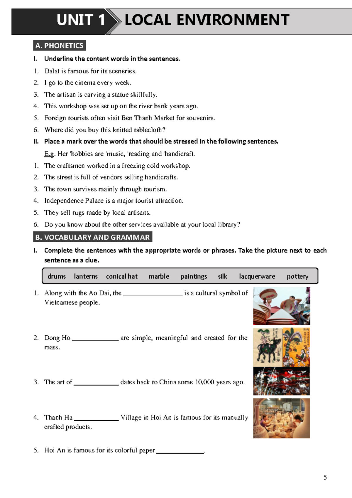 BT TA 9 UNIT 1: LOCAL ENVIRONMENT PHONETICS & VOCABULARY EXERCISES ...