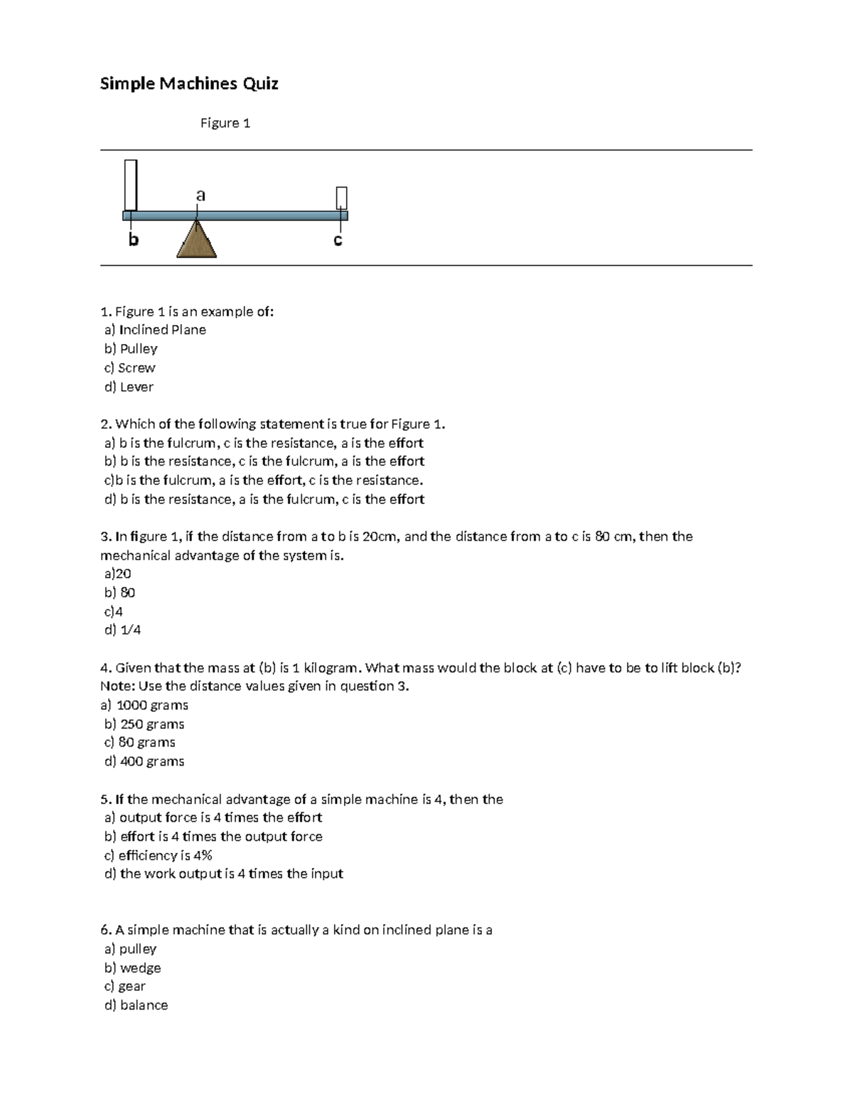 Simple Machines Quiz - Science Olympiad (SO101) - Studocu