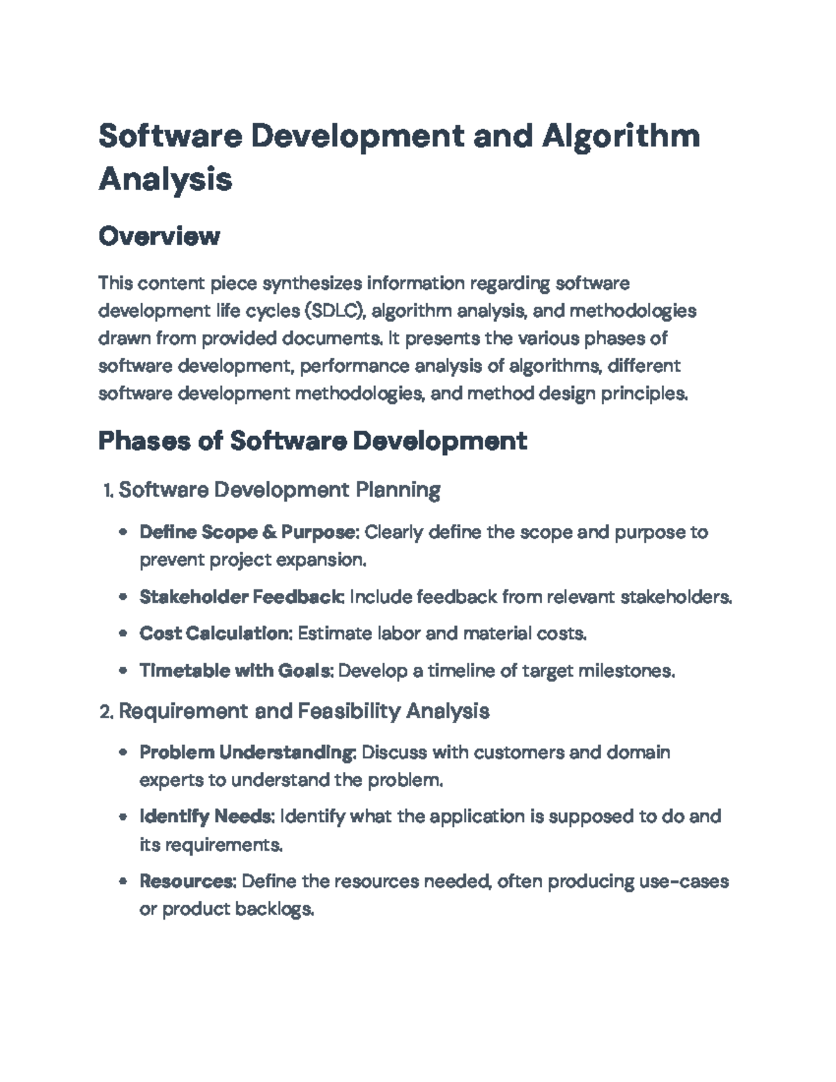 Software Development Life Cycle and Algorithm Analysis Overview ...