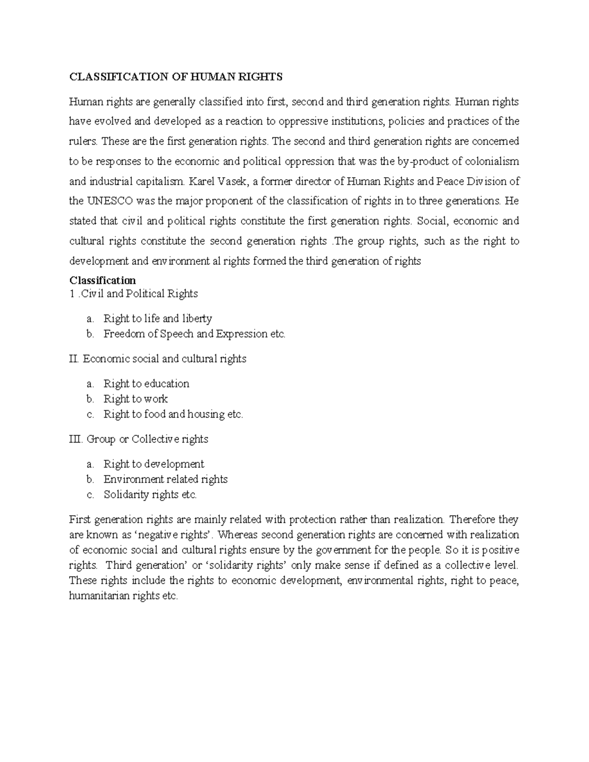 Classification of Human Rights: First, Second, and Third Generations ...