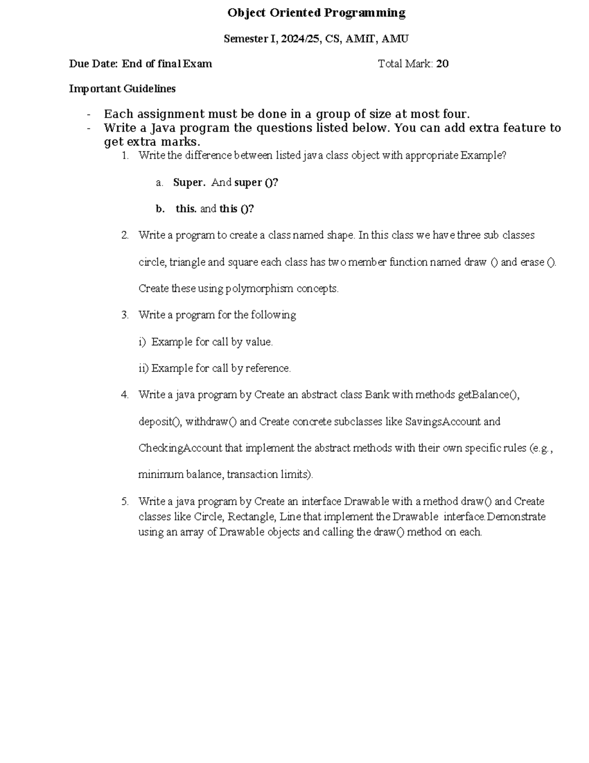 OOP Group Assignment - Semester I 2024/25 CS - Java Programming Tasks - Studocu