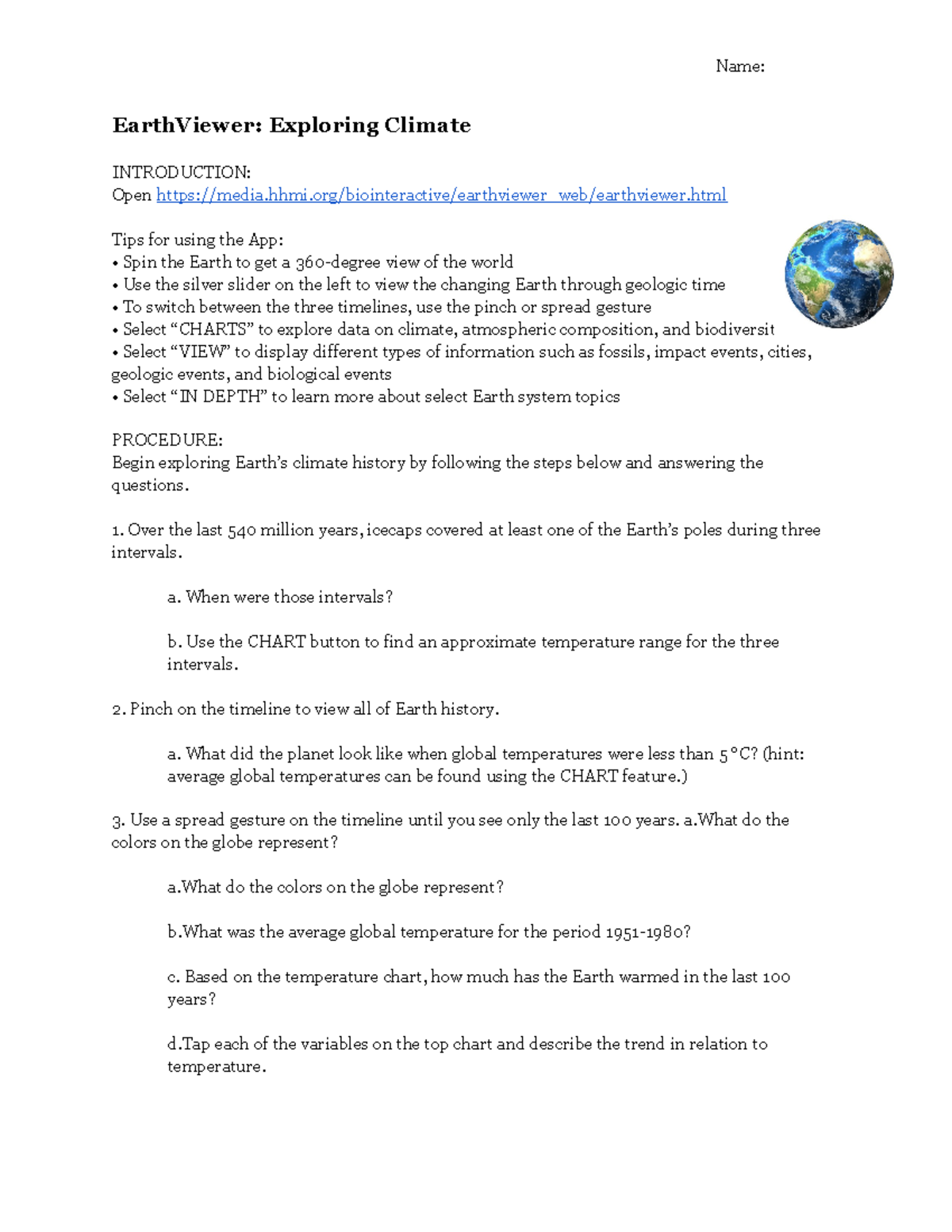 Earth Viewer Simulation (Exploring Climate) - Worksheet Guide - Studocu