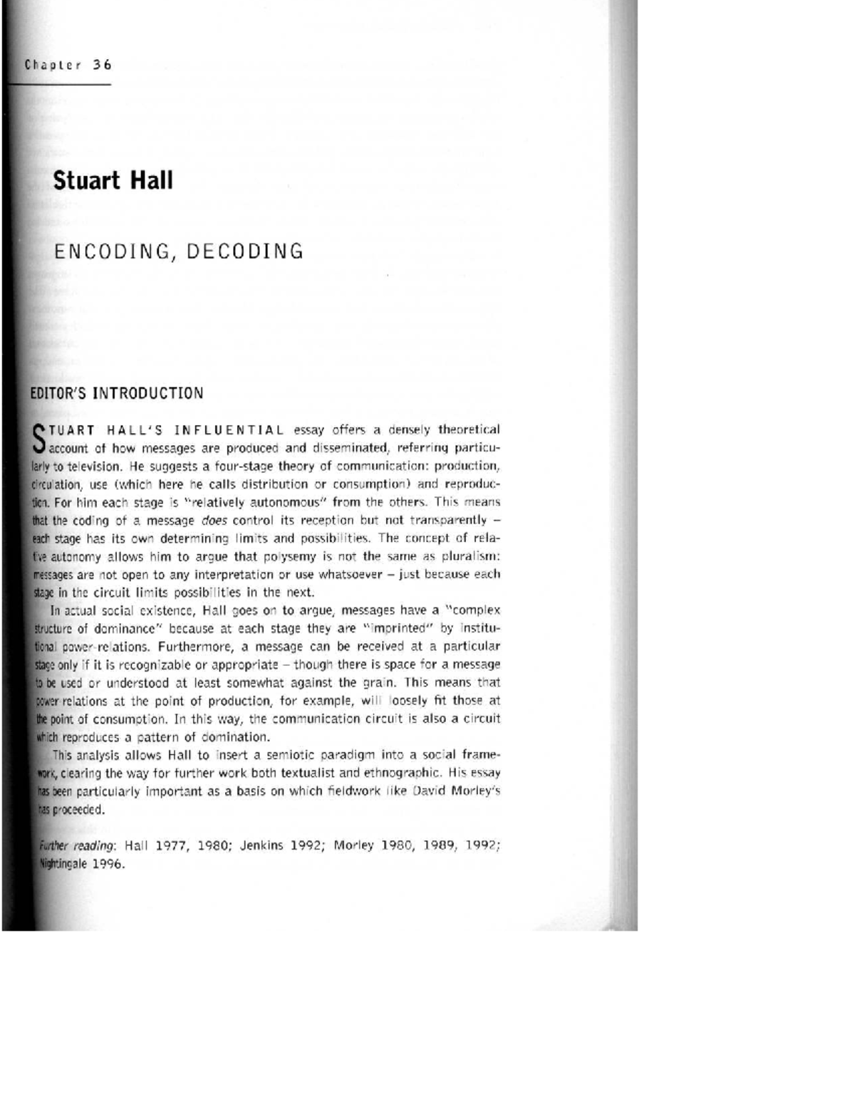 Chapter 36: Stuart Hall's Encoding/Decoding Model of Communication - Studocu