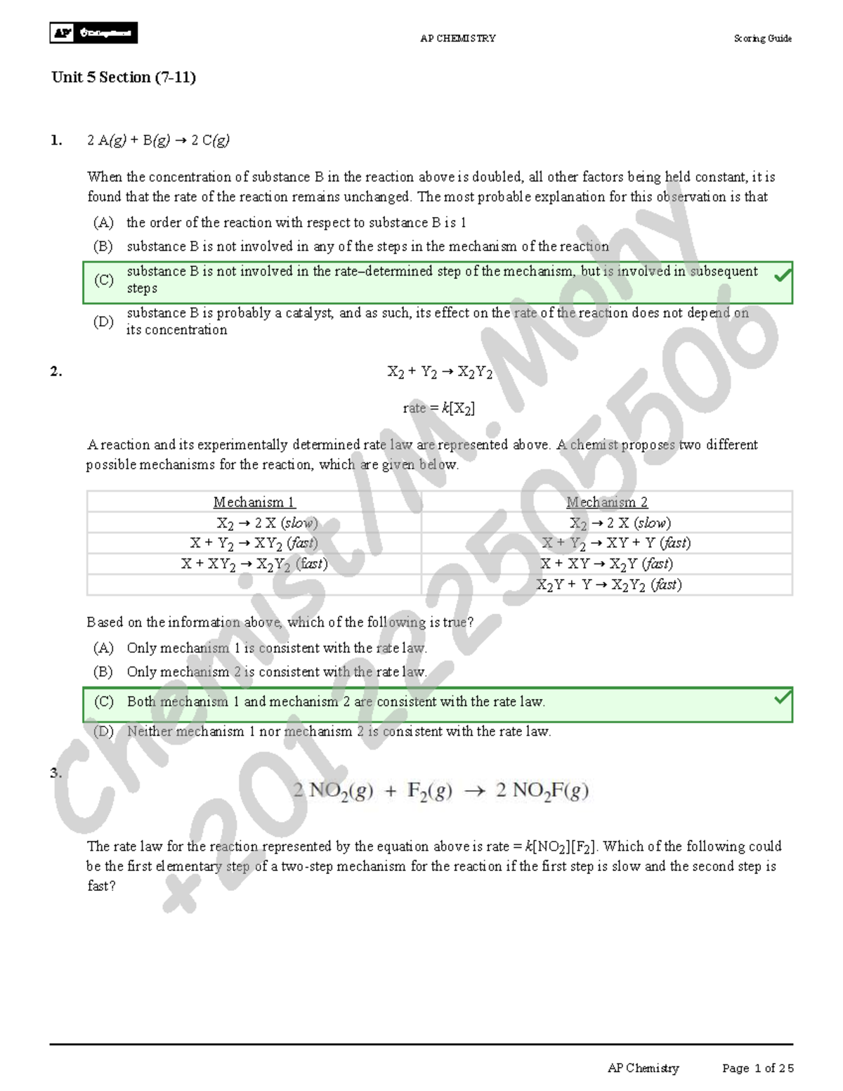AP CHEMISTRY Unit 5 MCQ Scoring Guide Sections 7-11 - Studocu