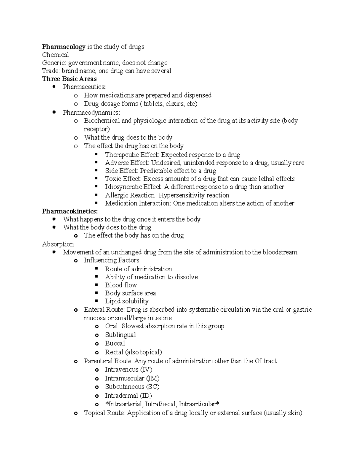Pharmacology Lecture Notes - Pharmacology is the study of drugs ...