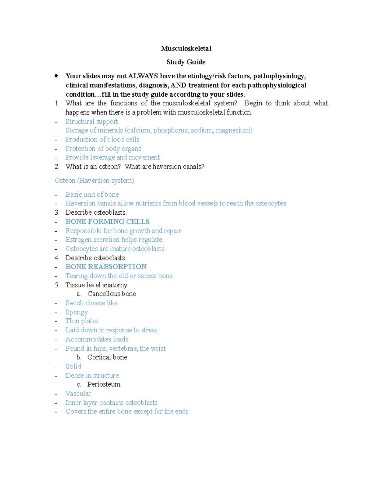 Musculoskeletal System Study Guide for Exam Prep - Studocu