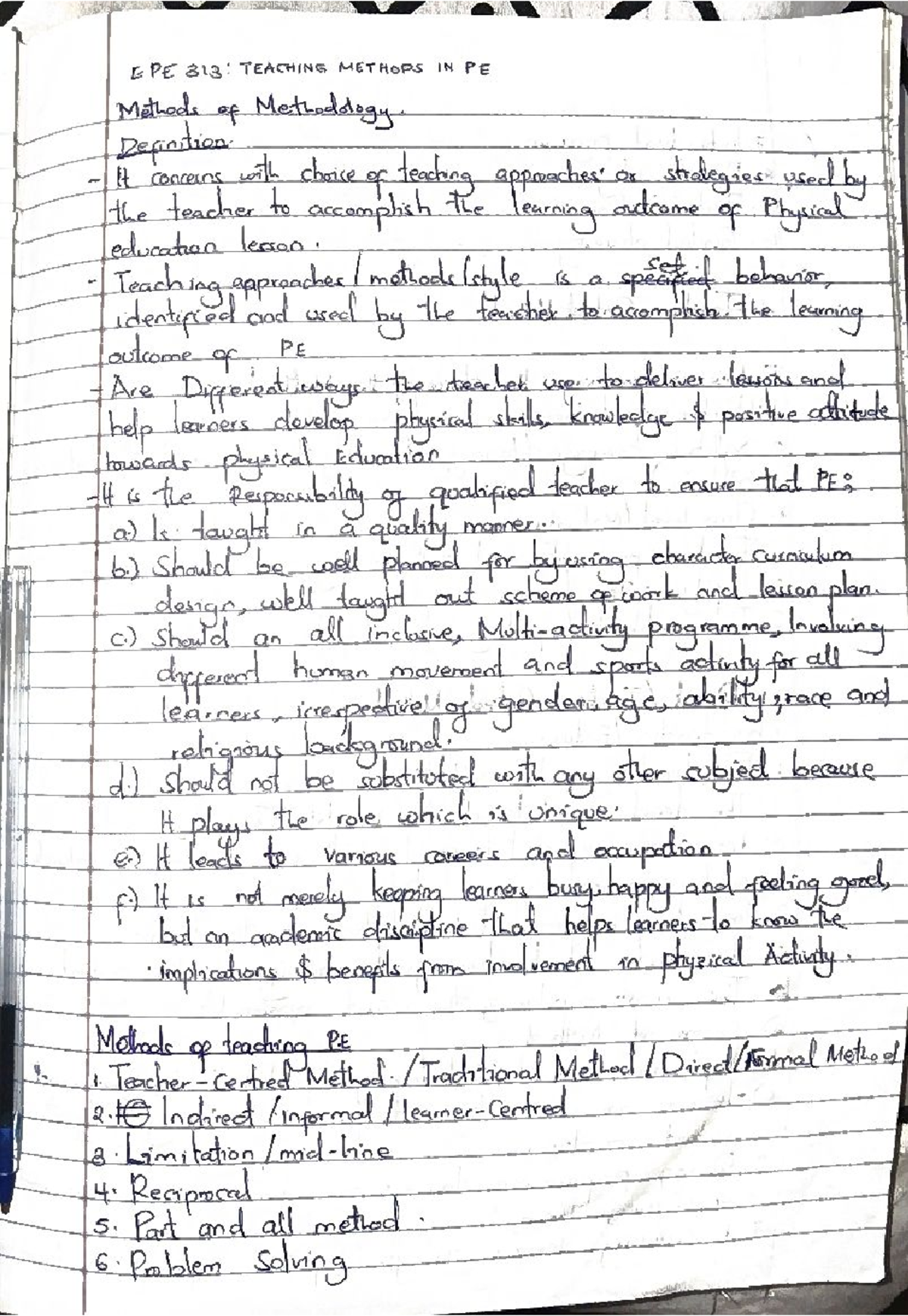 PE 313: Teaching Methods in Physical Education - Studocu