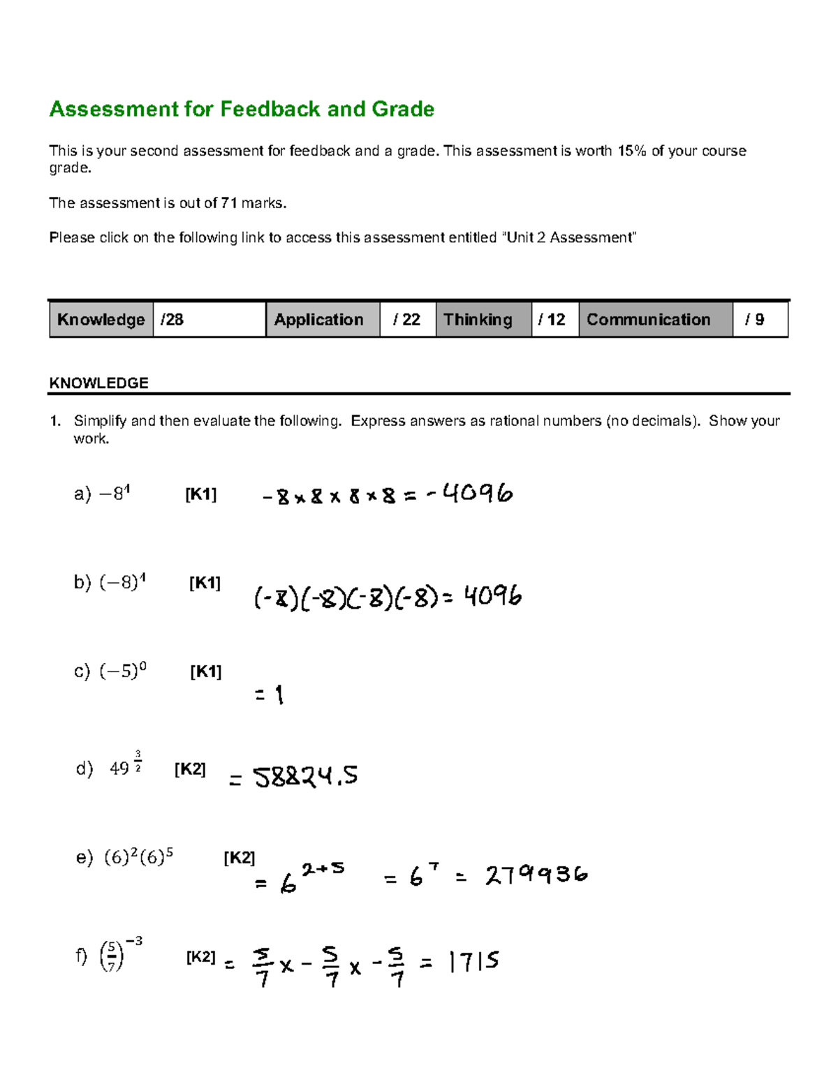 Exponential Functions Practice - Unit 2 Assessment Guide - Studocu