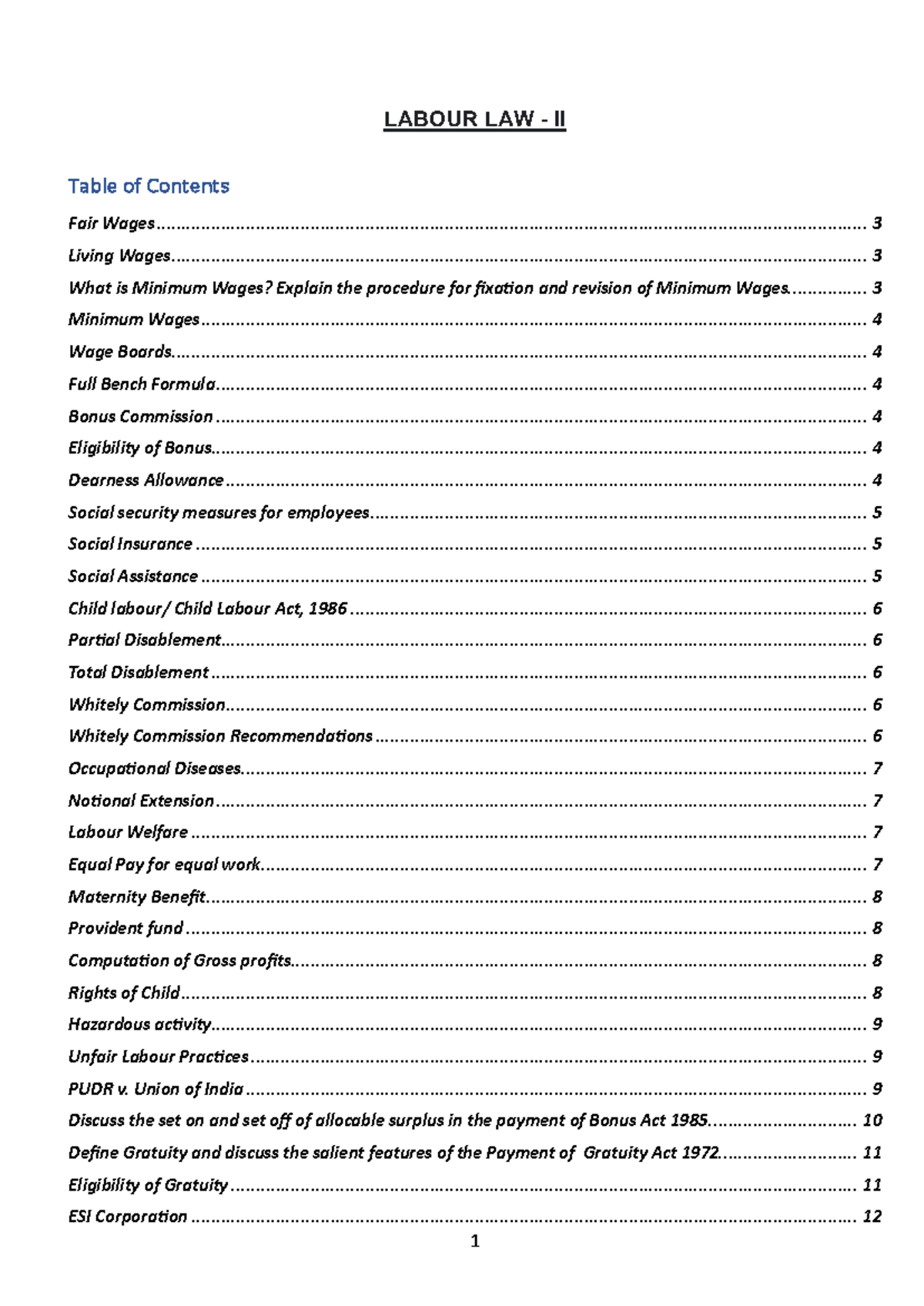 P1-Labour Law II - Comprehensive Overview of Key Legislation and ...
