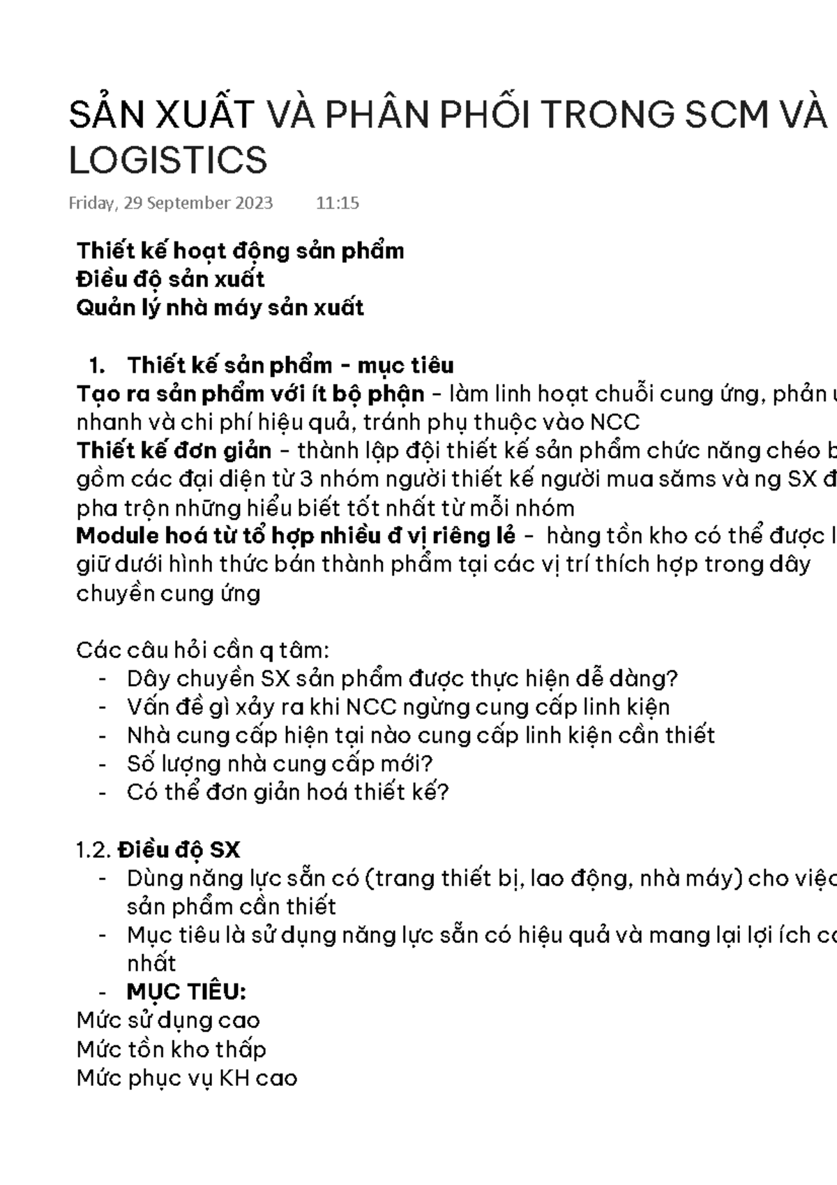 SẢN XUẤT VÀ PHÂN PHỐI TRONG SCM VÀ LOGISTICS: Thiết Kế và Quản Lý - Studocu