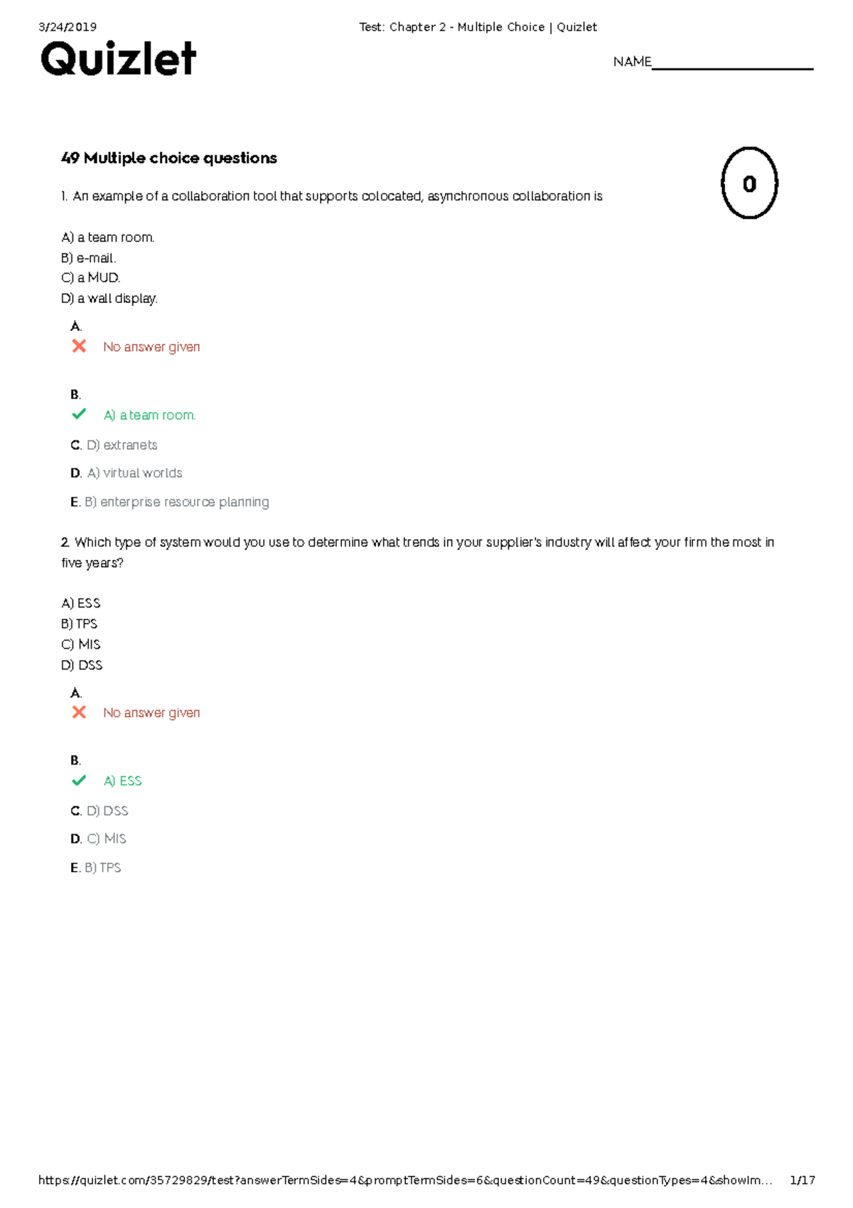 Test Chapter 2 - Multiple Choice Quizlet - - Studocu