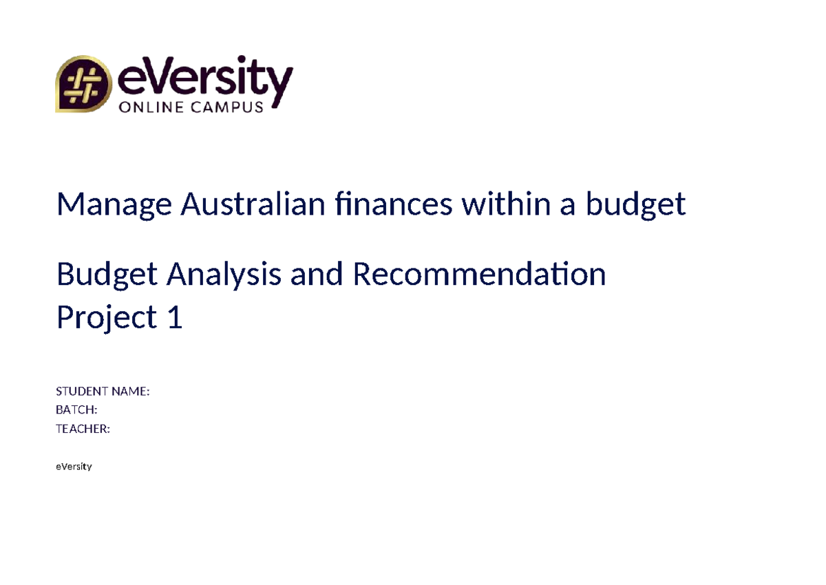 Budget Analysis & Recommendations Project 1 (1AB716) - Studocu