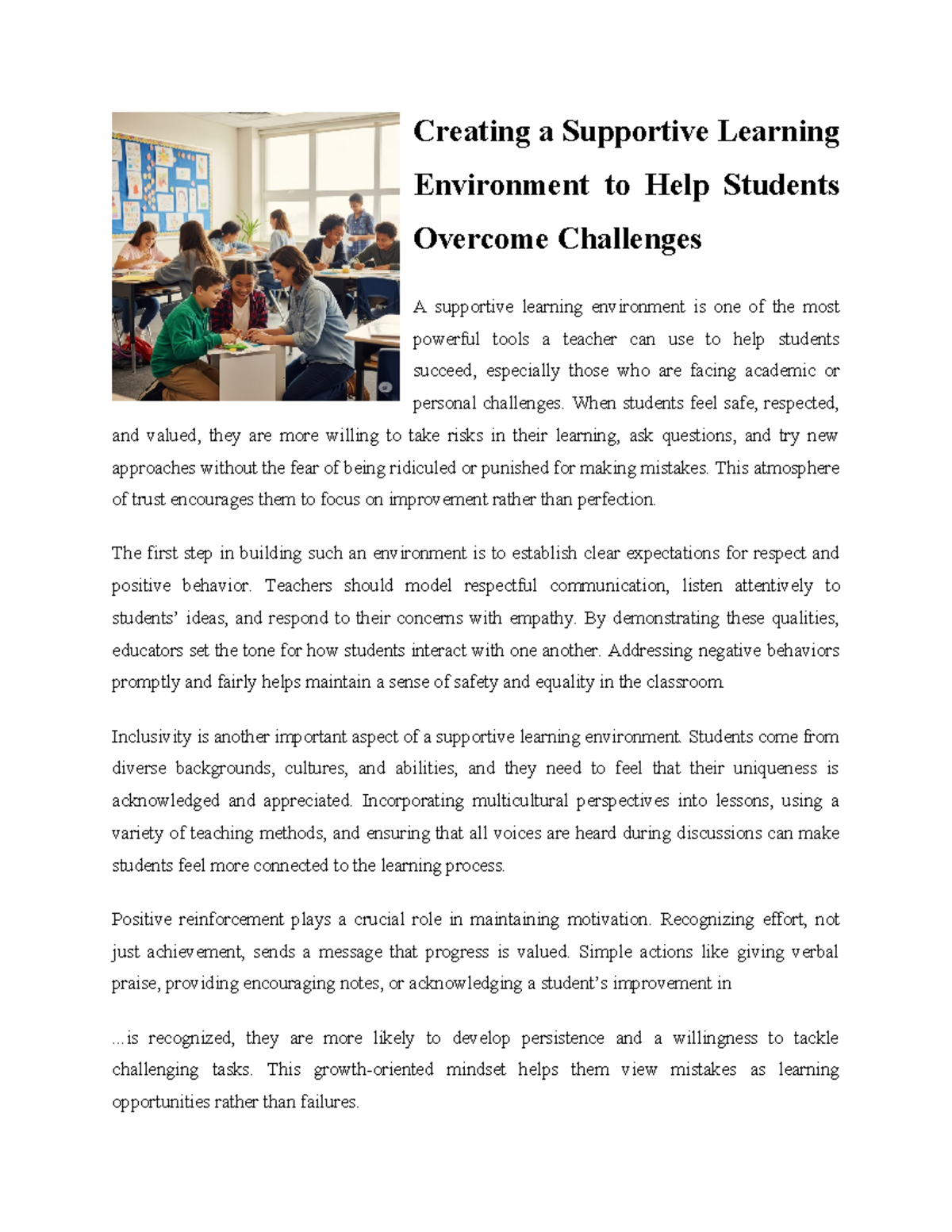 Creating a Supportive Learning Environment for Student Success - Studocu