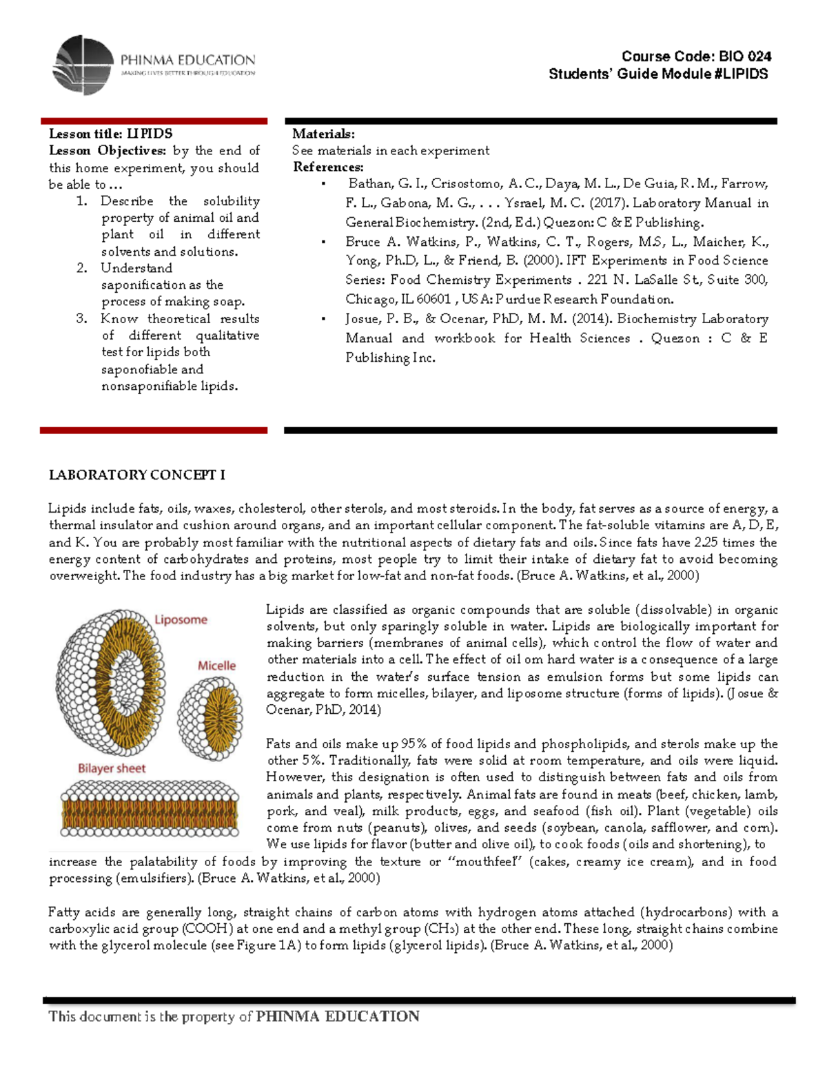 BIO 024 Lesson Guide: Understanding Lipids and Saponification - Studocu