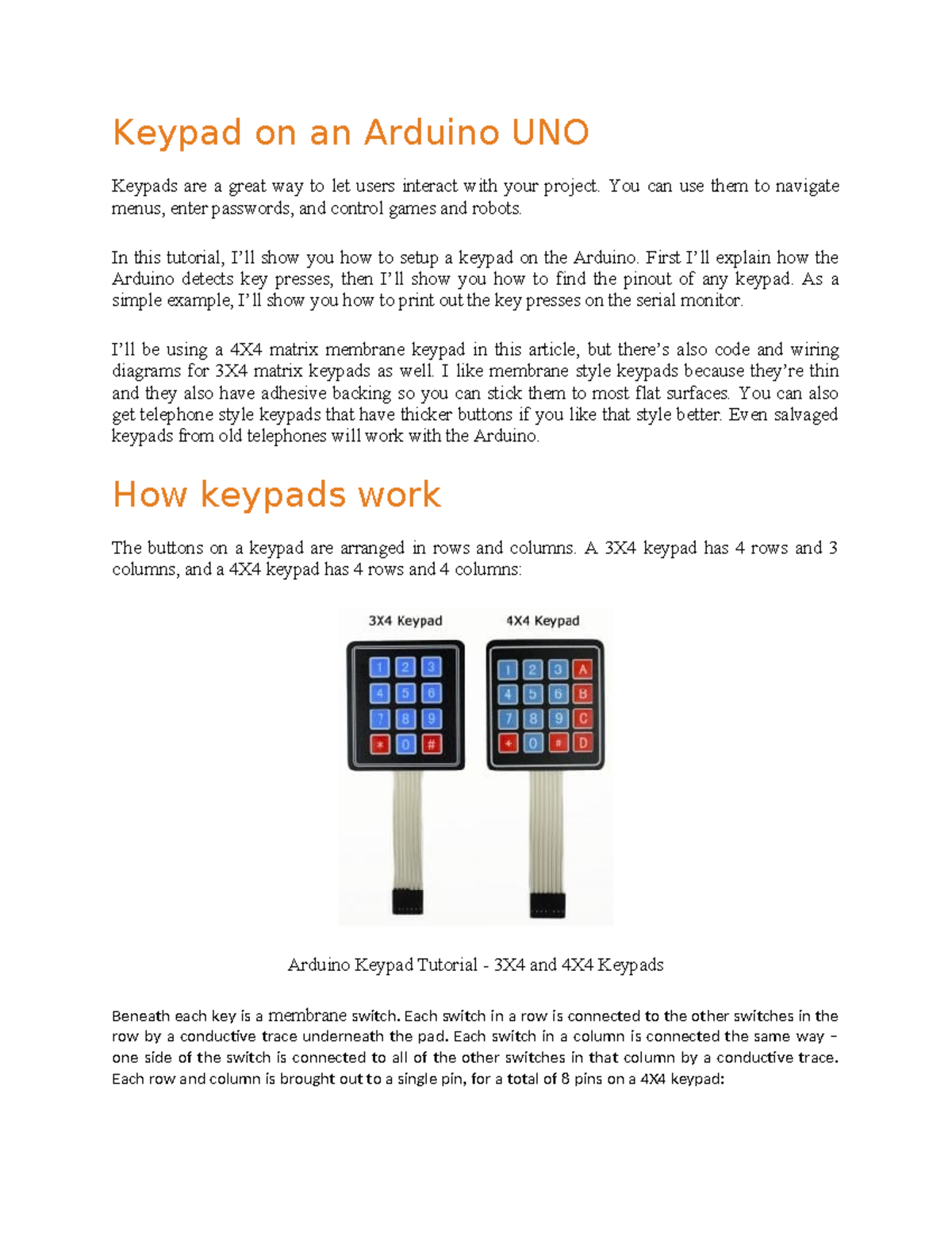 Arduino UNO Keypad Setup Tutorial: 3X4 & 4X4 Matrix Keypads - Studocu