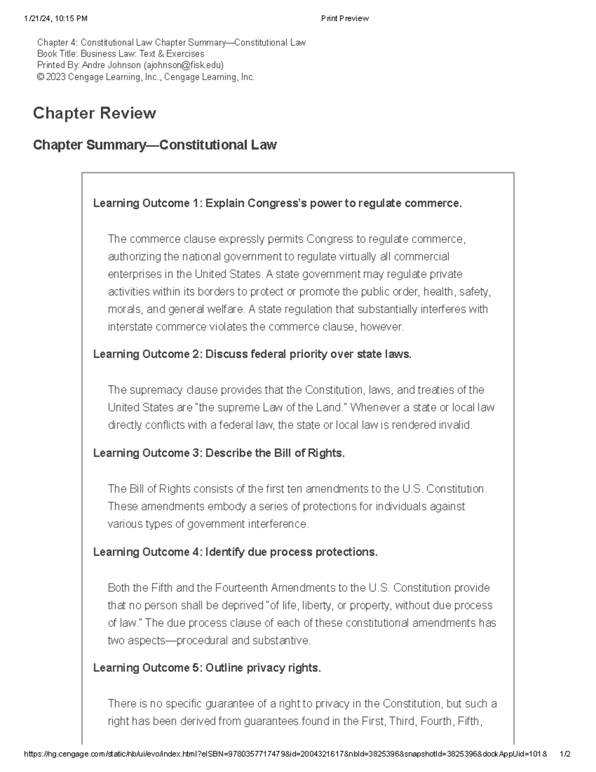 Chapter 4 Summary: Constitutional Law in Business Law (BL 101) - Studocu