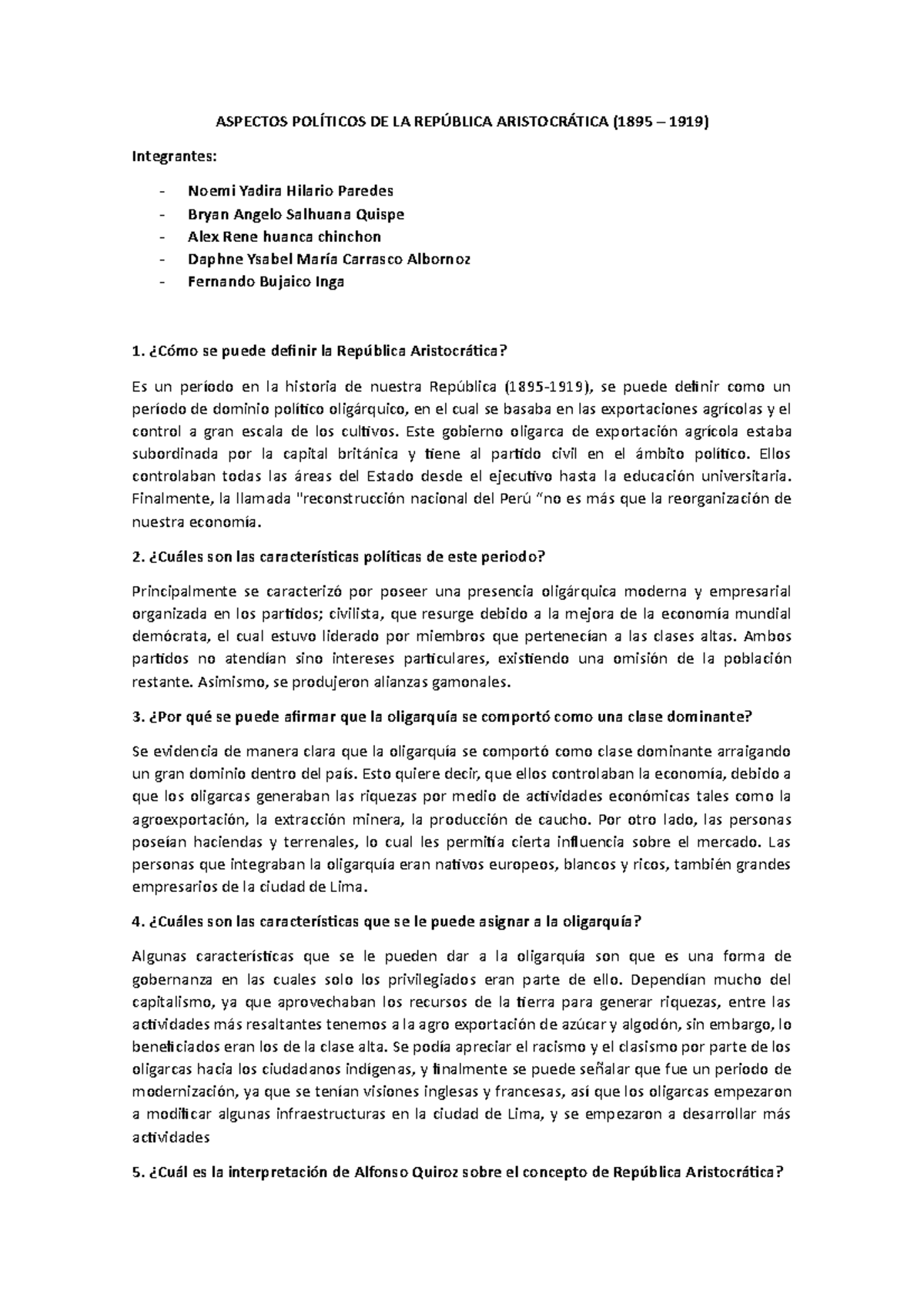 Aspectos Políticos DE LA República Aristocrática- Preguntas - ASPECTOS ...