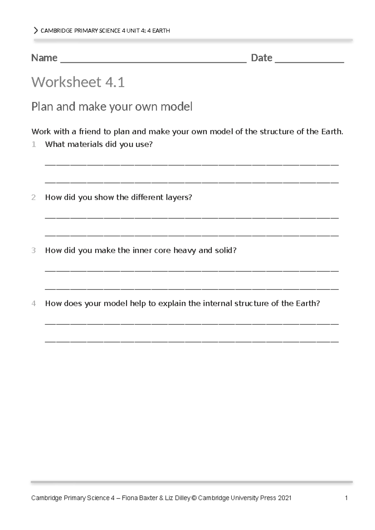 P Science 4 Worksheets Unit 4 - Name ...