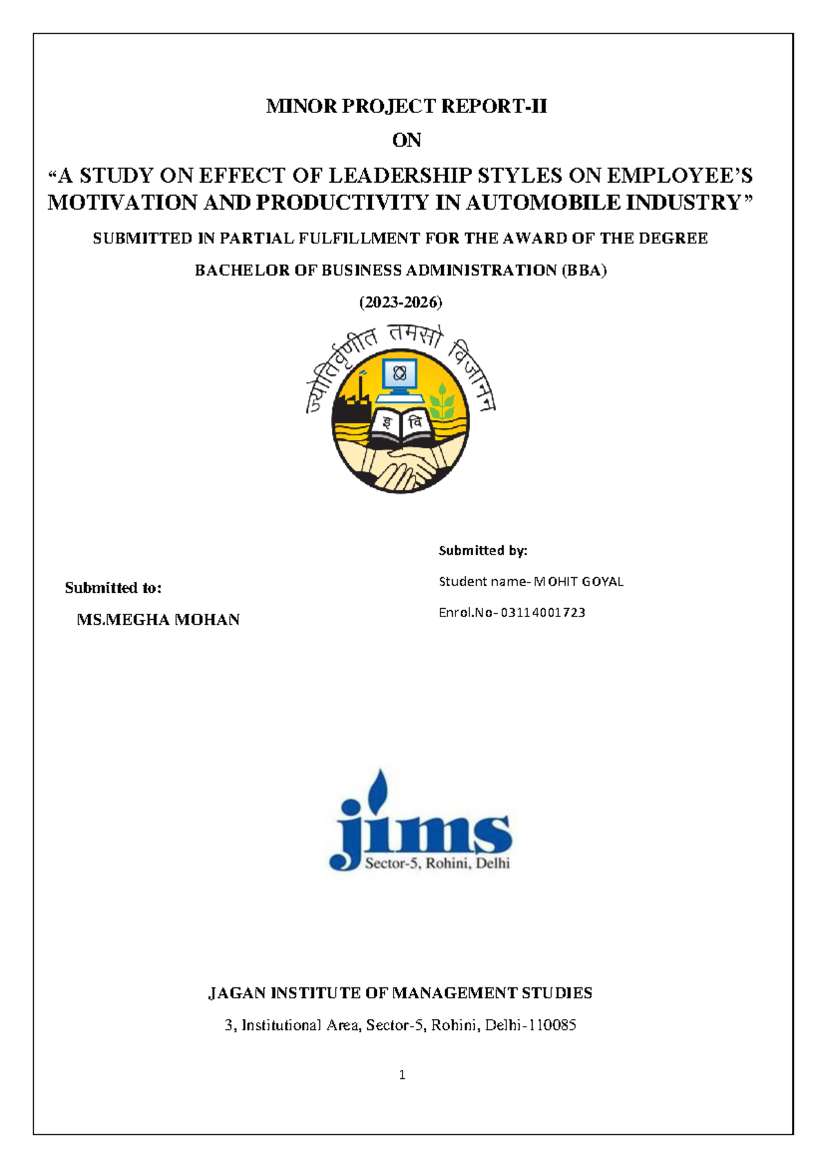 BBA Minor Project Report II: Leadership Styles' Impact on Motivation ...
