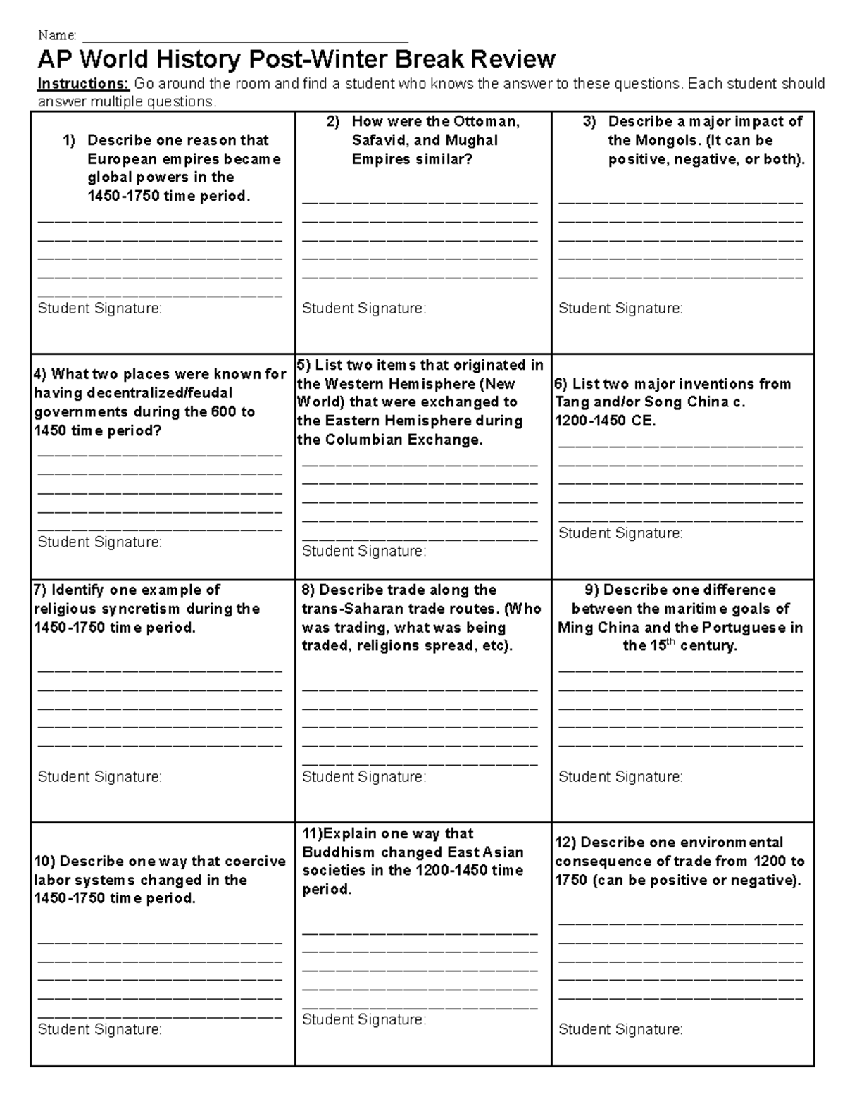 AP World History Review: Post-Winter Break Q&A Guide - Studocu