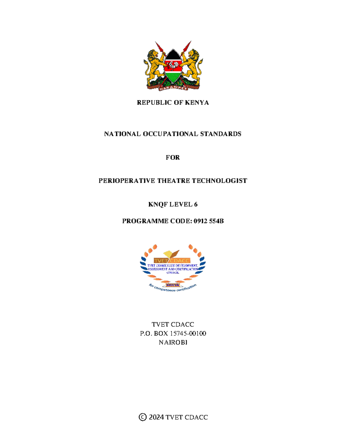 Occupational Standards for Perioperative Theatre Technologist KNQF ...