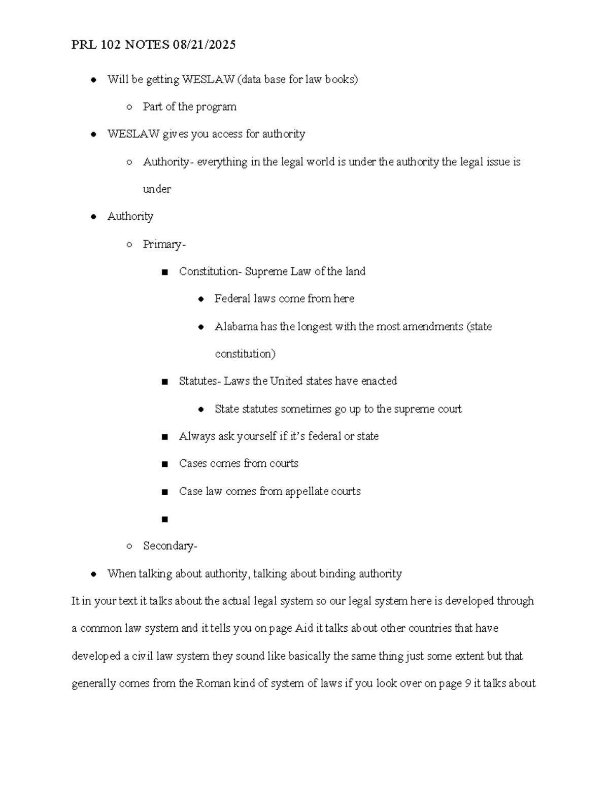 PRL 102: Notes on Legal Authority and Case Law Analysis - Studocu