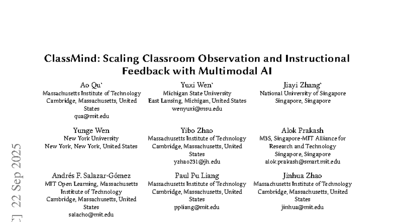 ClassMind: Scaling Classroom Observation & Feedback with Multimodal AI (2025) - Studocu