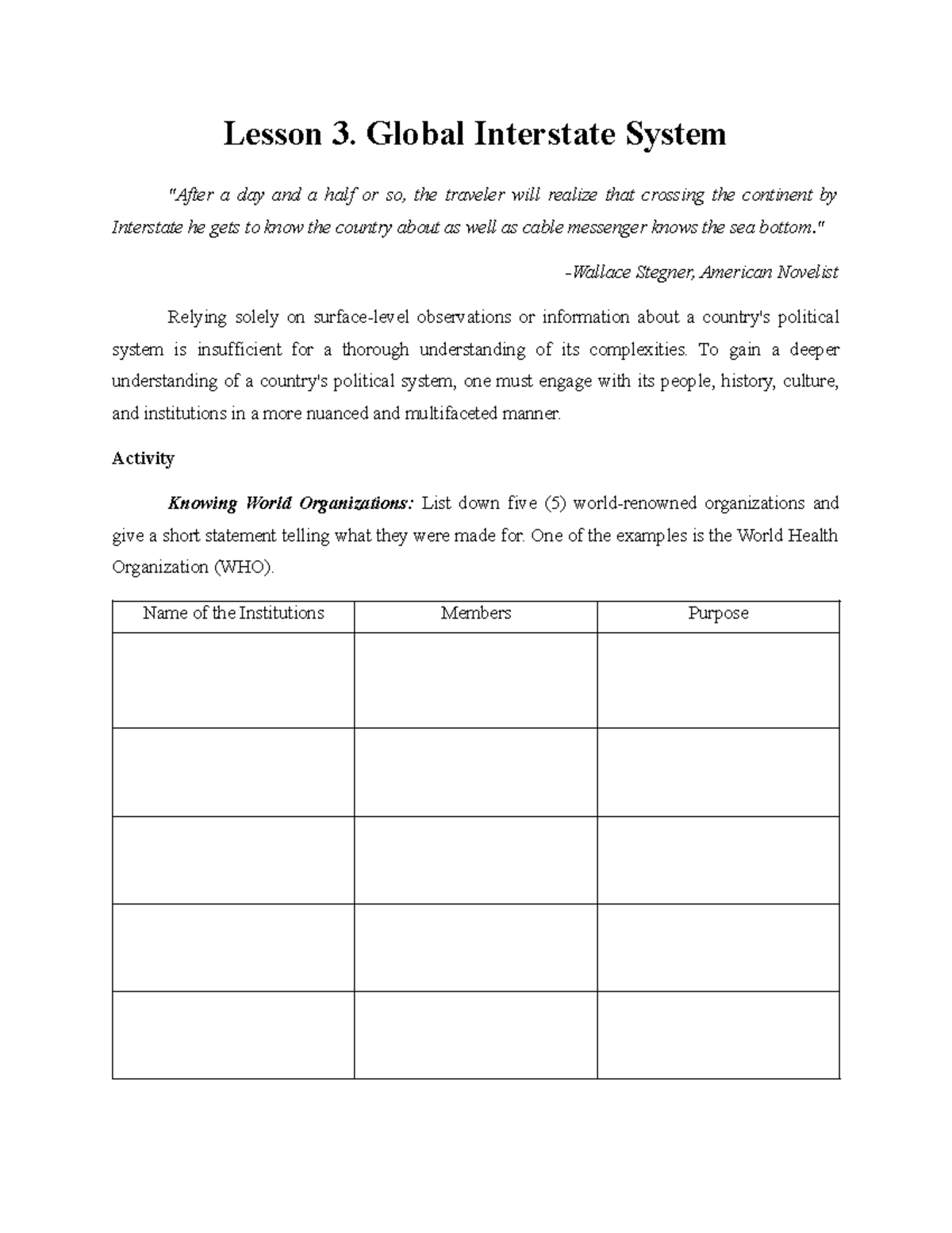 Lesson 3: Understanding the Global Interstate System - UNIT-4 STS - Studocu