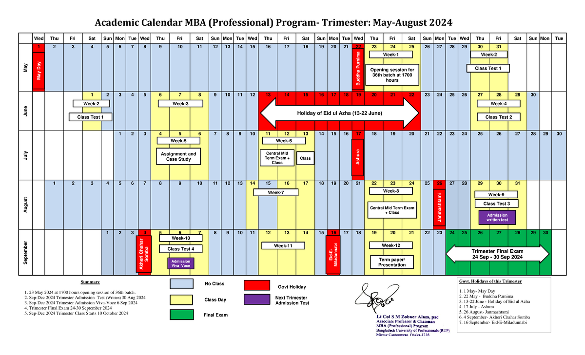 MBA Academic Calendar Update: May-Aug 2024 (Trimester Details) - Studocu