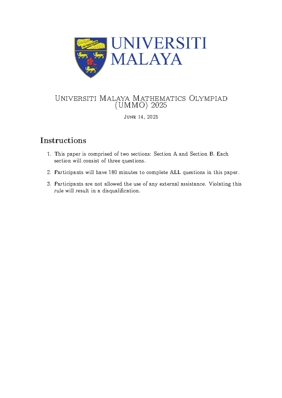 UMMO 2025 - Mathematics Olympiad Instructions and Guidelines - Studocu