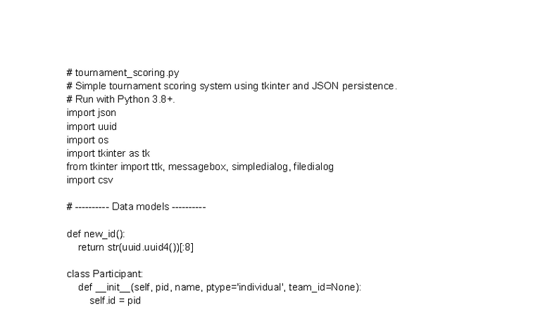 Tournament Scoring System In Python With Tkinter And Json Studocu