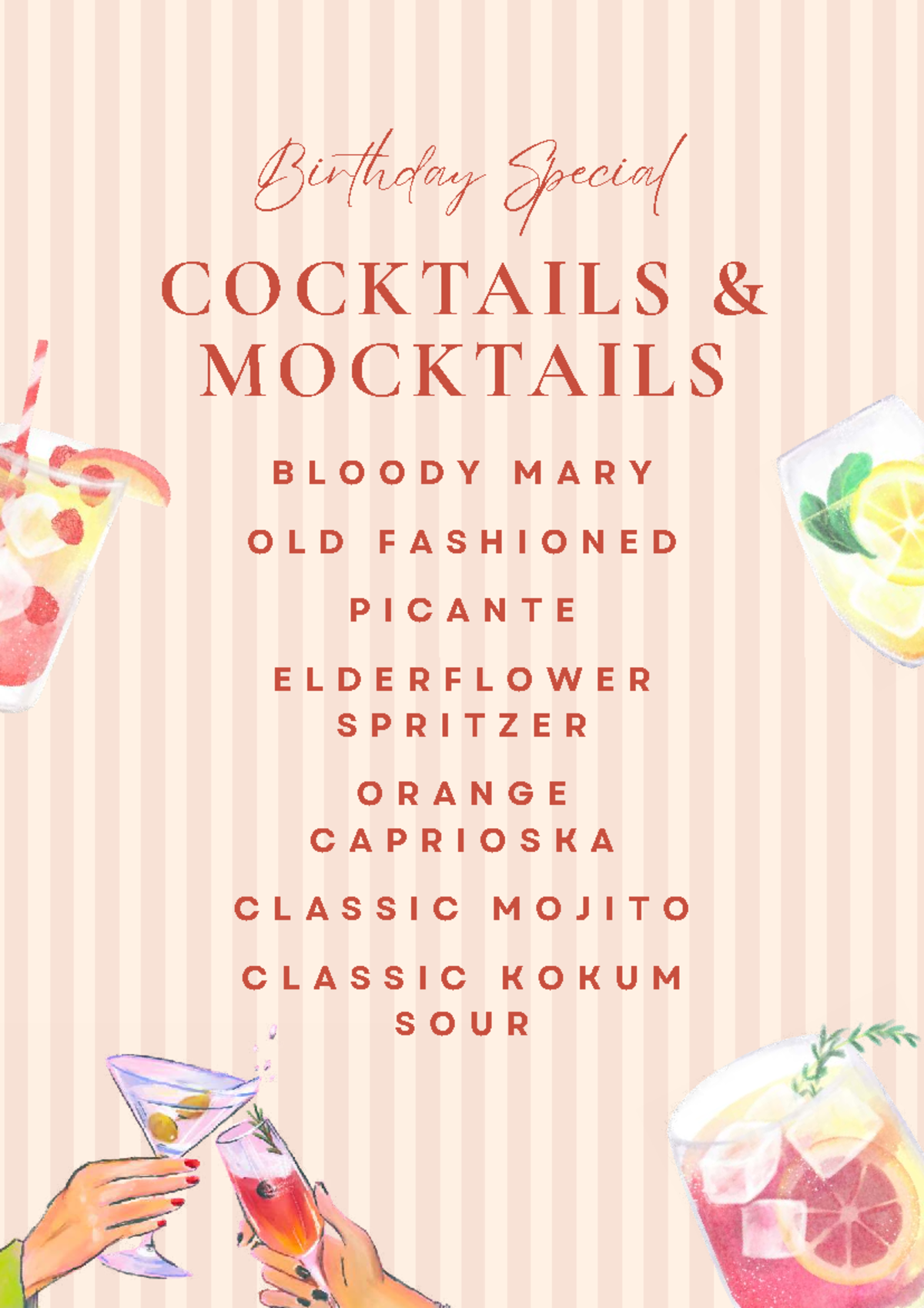 Peach and Pink Watercolor Summer Drinks Menu - PSY 209 - COCKTAILS ...