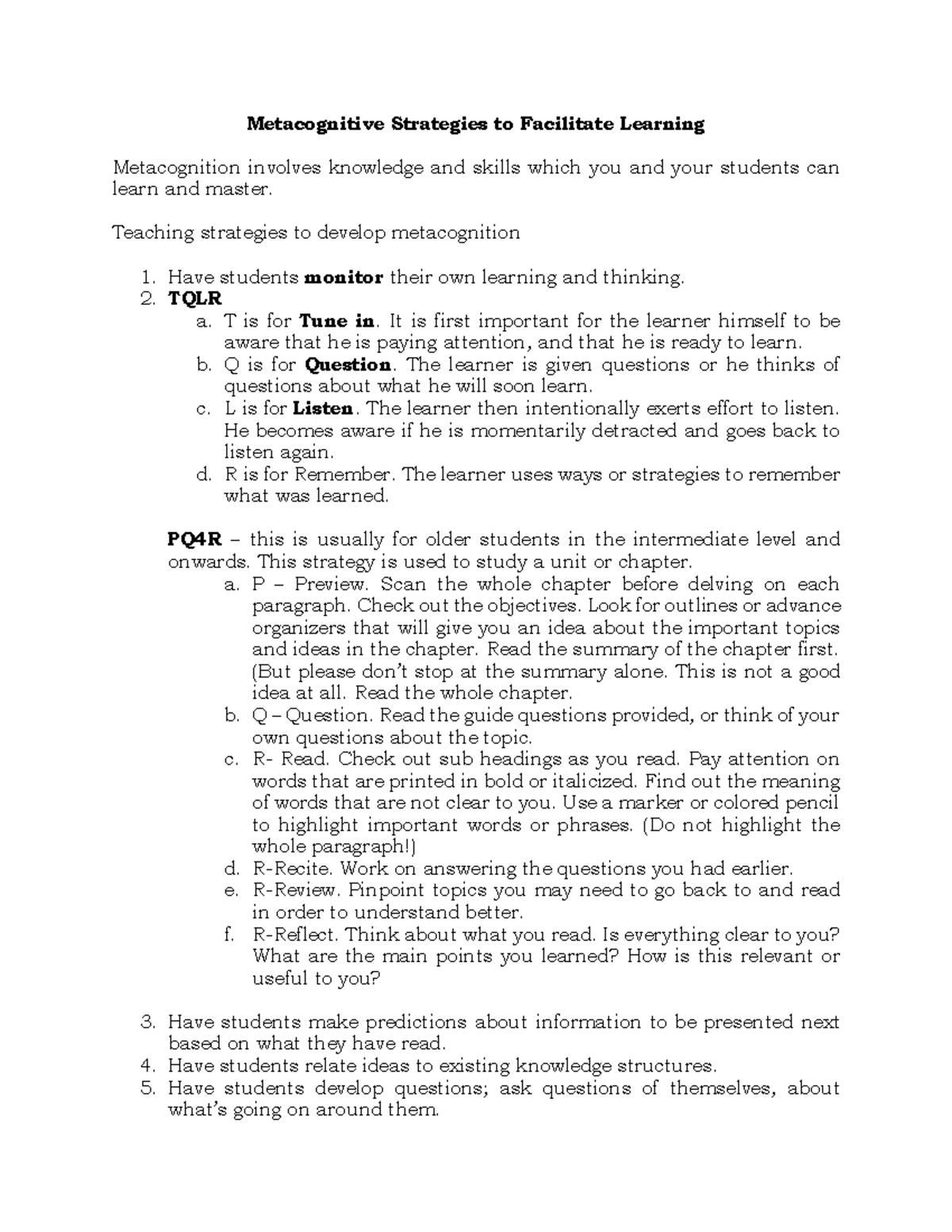 Metacognitive Strategies for Learning: English Module Q2 - Studocu