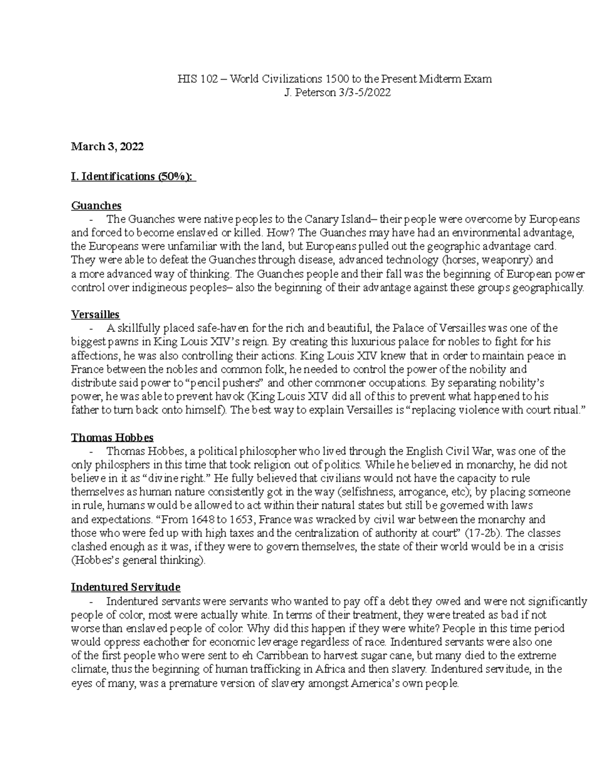 HIS 102 World Civ. II Midterm Exam Study Notes - March 2022 - Studocu