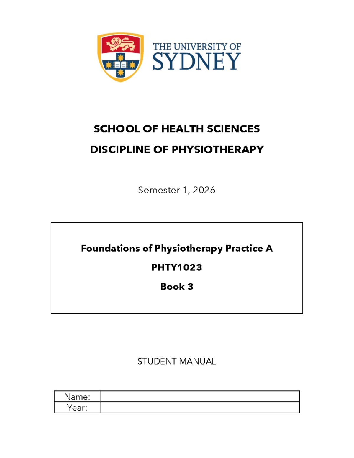 PHTY1023 Foundations of Physiotherapy Practice A - Student Manual - Studocu