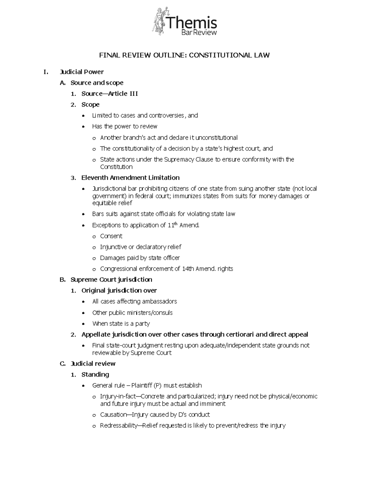 MBE - Constitutional Law outline - FINAL REVIEW OUTLINE: CONSTITUTIONAL ...
