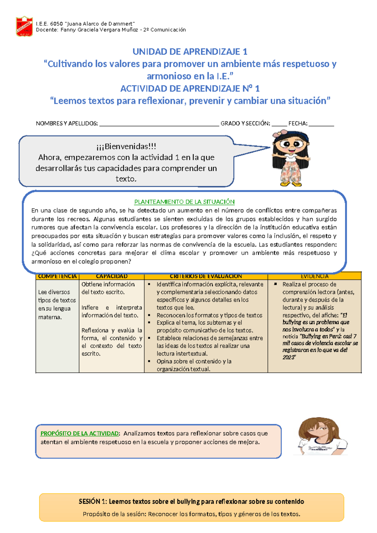 Actividad N° 1 Lectura Unidad 1 2024 - Docente: Fanny Graciela Vergara ...