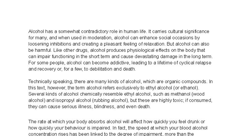 Healthsci 1001A: Understanding Alcohol's Impact on Health and Society ...