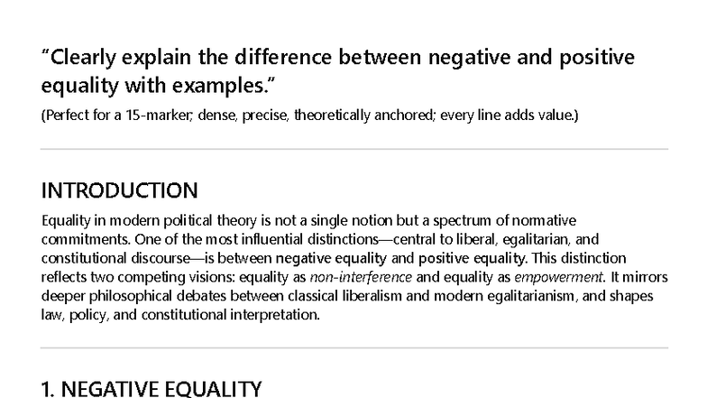Neg & Pos Equality: A Comparative Analysis of Theoretical Foundations ...
