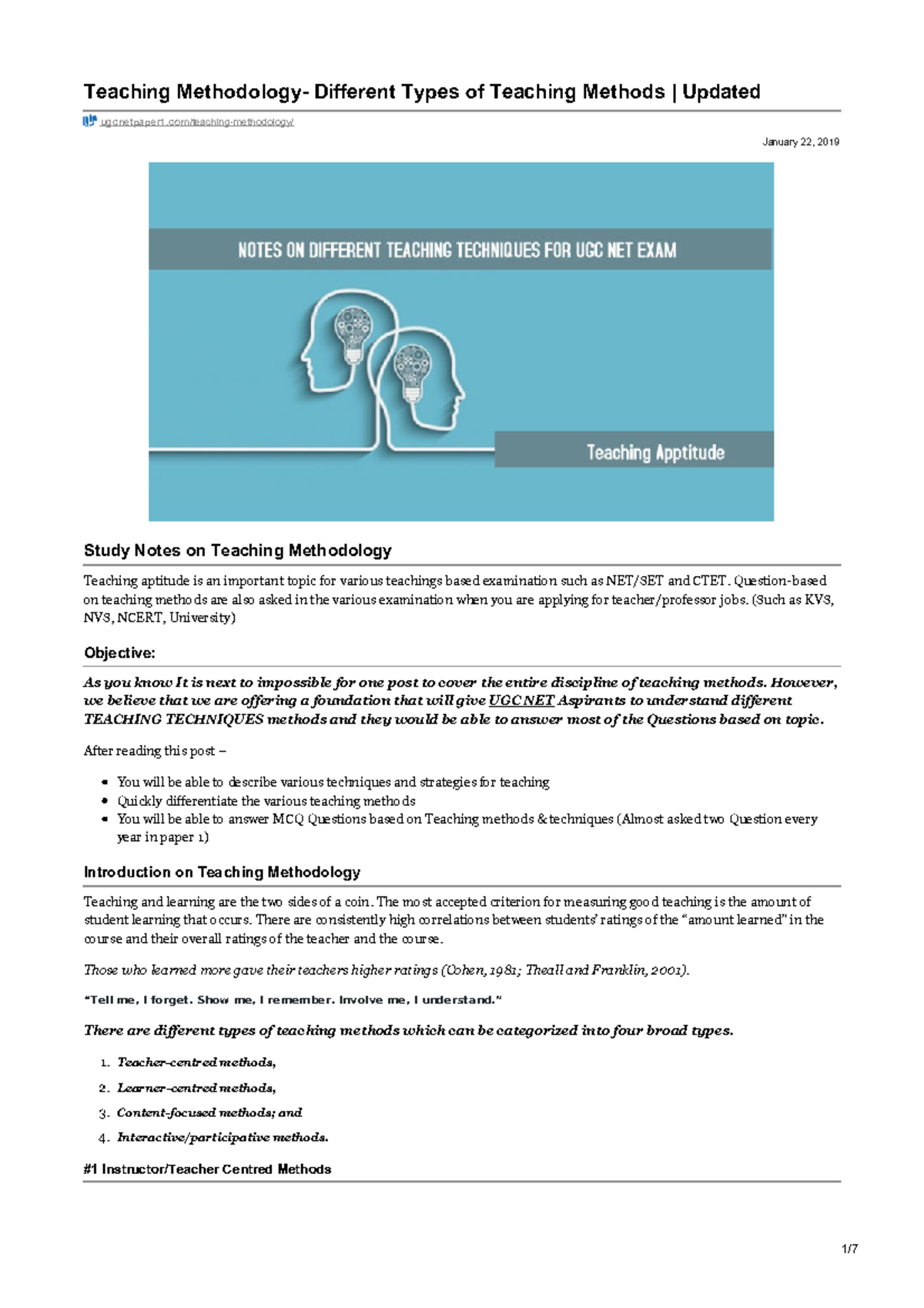 Teaching Aptitude Study Notes: Teaching Methods Overview for UGC NET ...